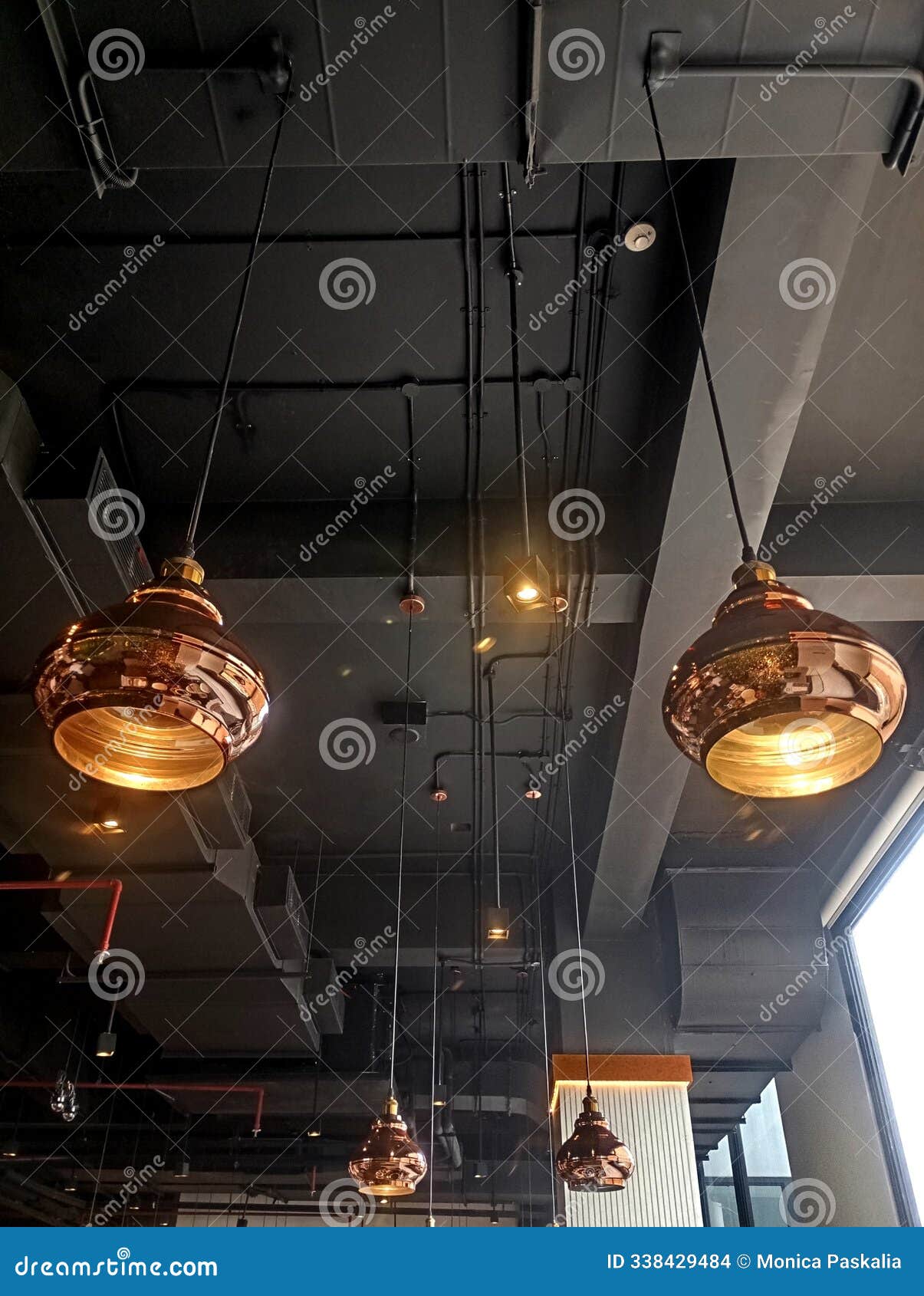 The Lights and Ceiling Structure in a Grill Restaurant Stock Photo ...