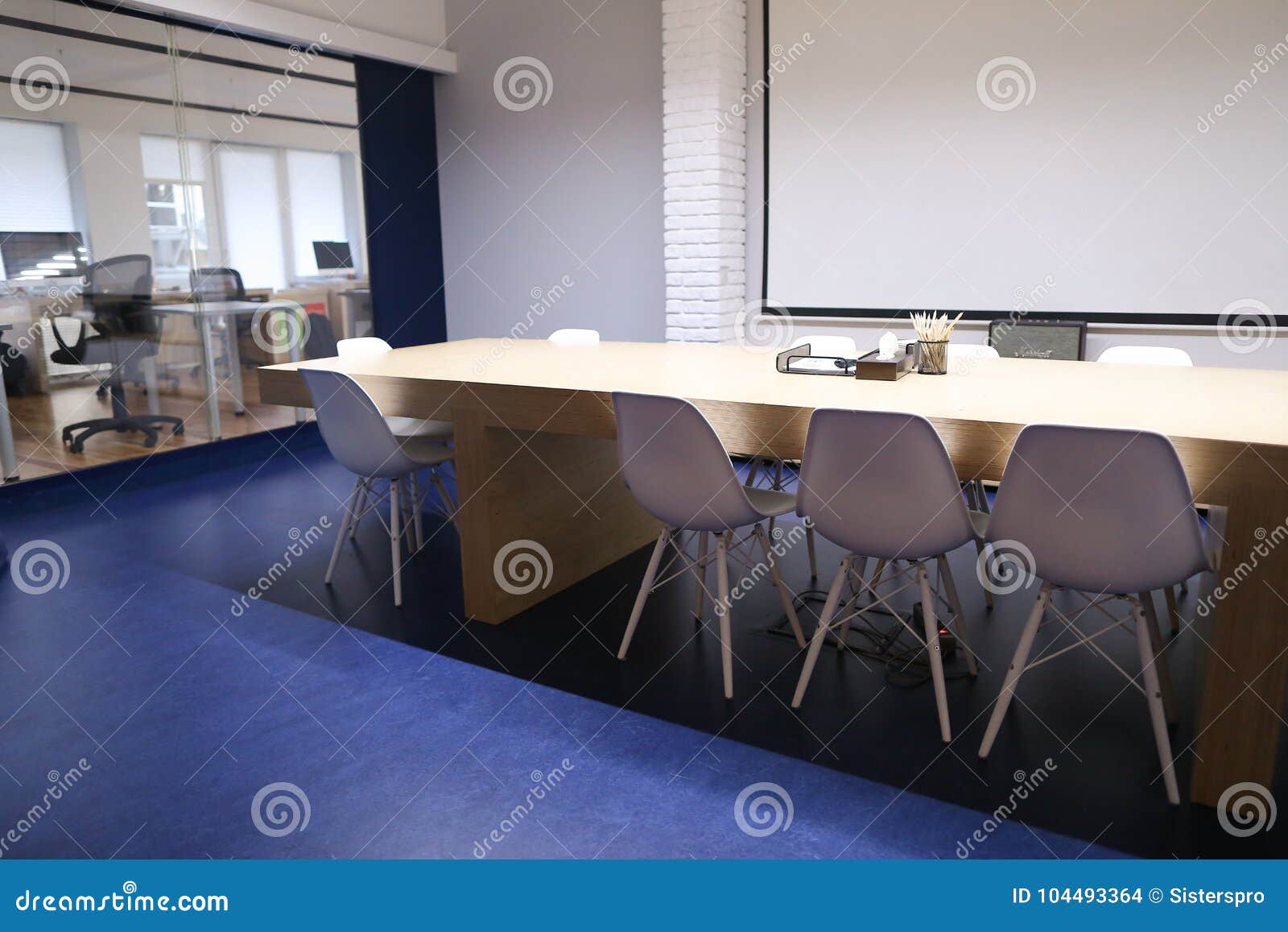 Long Study with Large Table and Interior of Meeting Room and Mee Stock ...