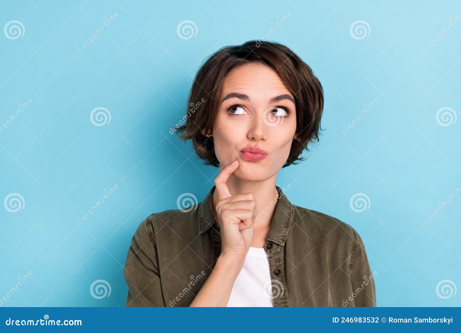 Photo Of Lovely Millennial Bob Hairdo Lady Look Promo Wear Khaki Shirt