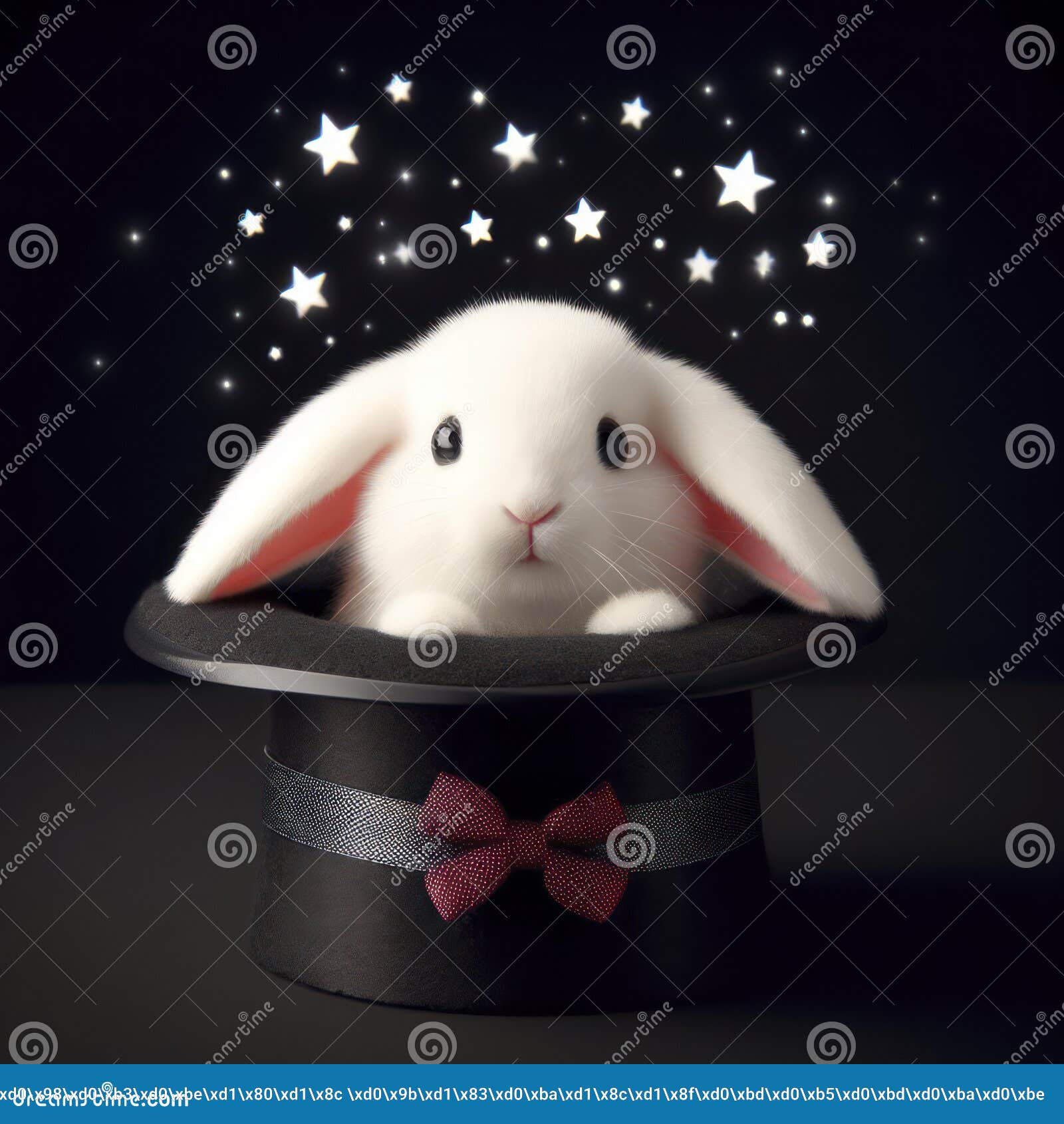 Photo of Magic Hat with White Smiling Rabbit on Solid Black Background ...