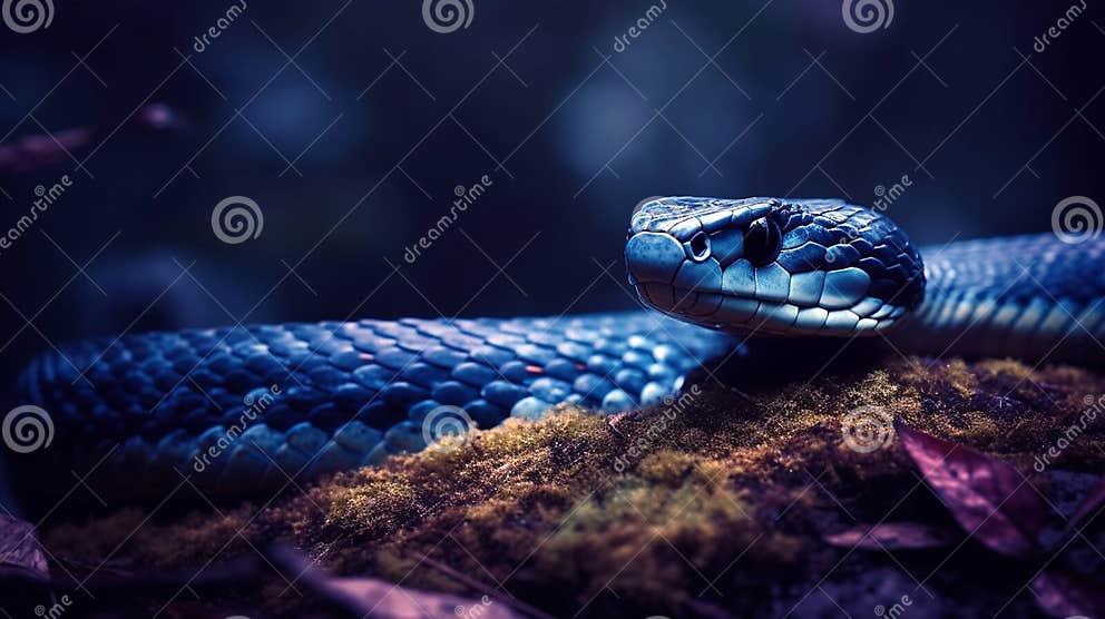 A Photo of a Majestic Blue Viper Snake Coiled Up on a Tree Branch ...