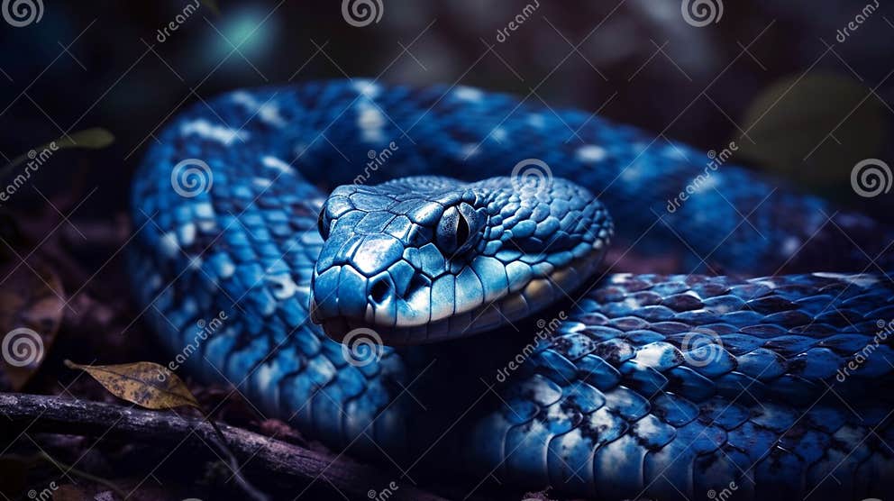 A Photo of a Majestic Blue Viper Snake Coiled Up on a Tree Branch ...