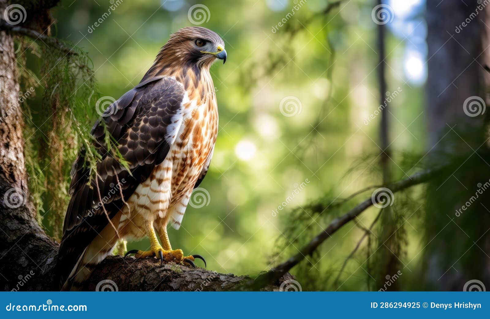 Photo of a Majestic Hawk Perched on a Tree Branch in a Lush Forest ...