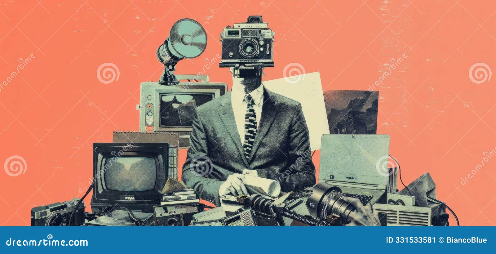 A Photo of a Man with a Camera for a Head Sitting at a Desk AIGZ01 ...