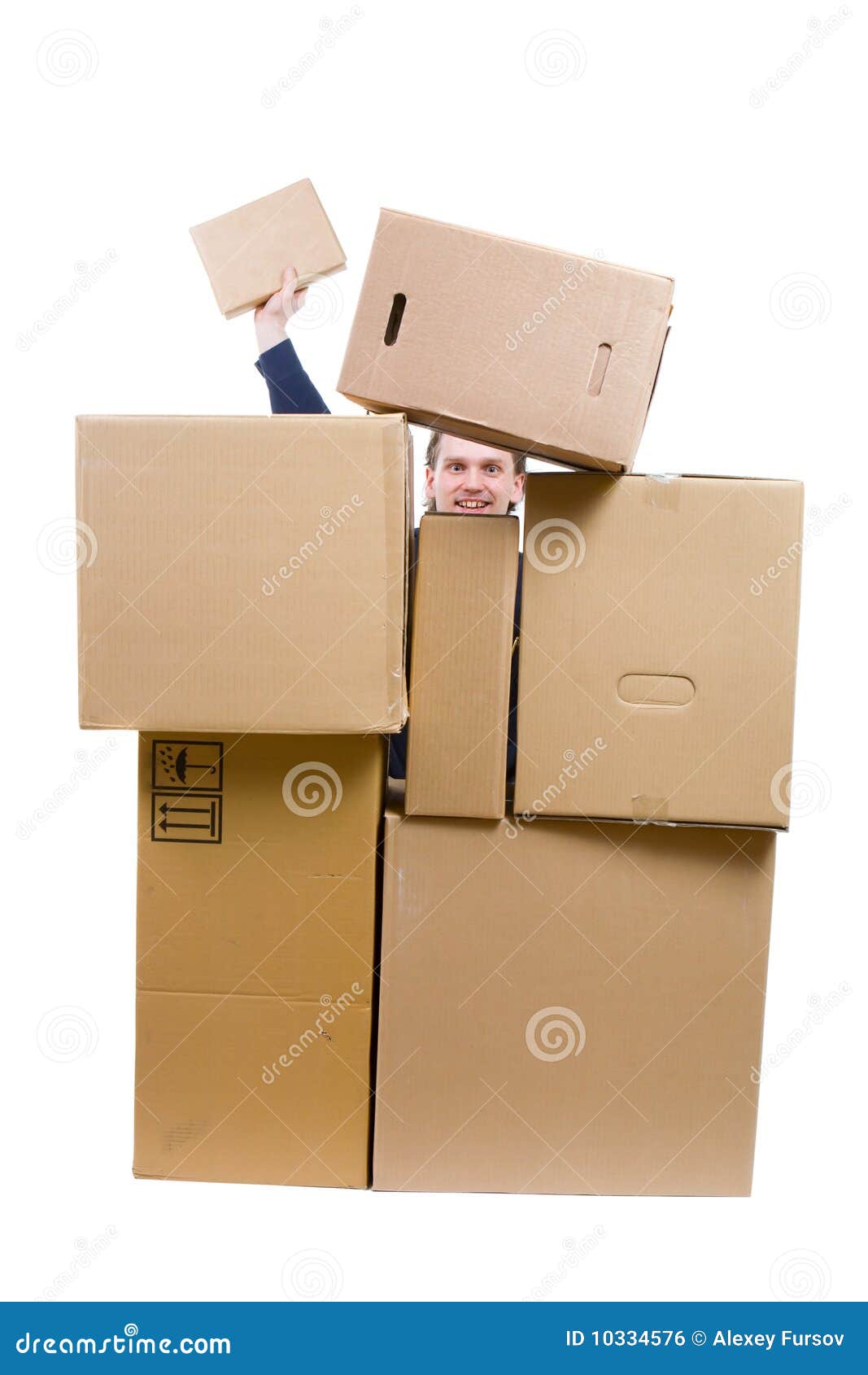 Photo of a Man Heap Up with Many Boxes Stock Photo - Image of smiling ...
