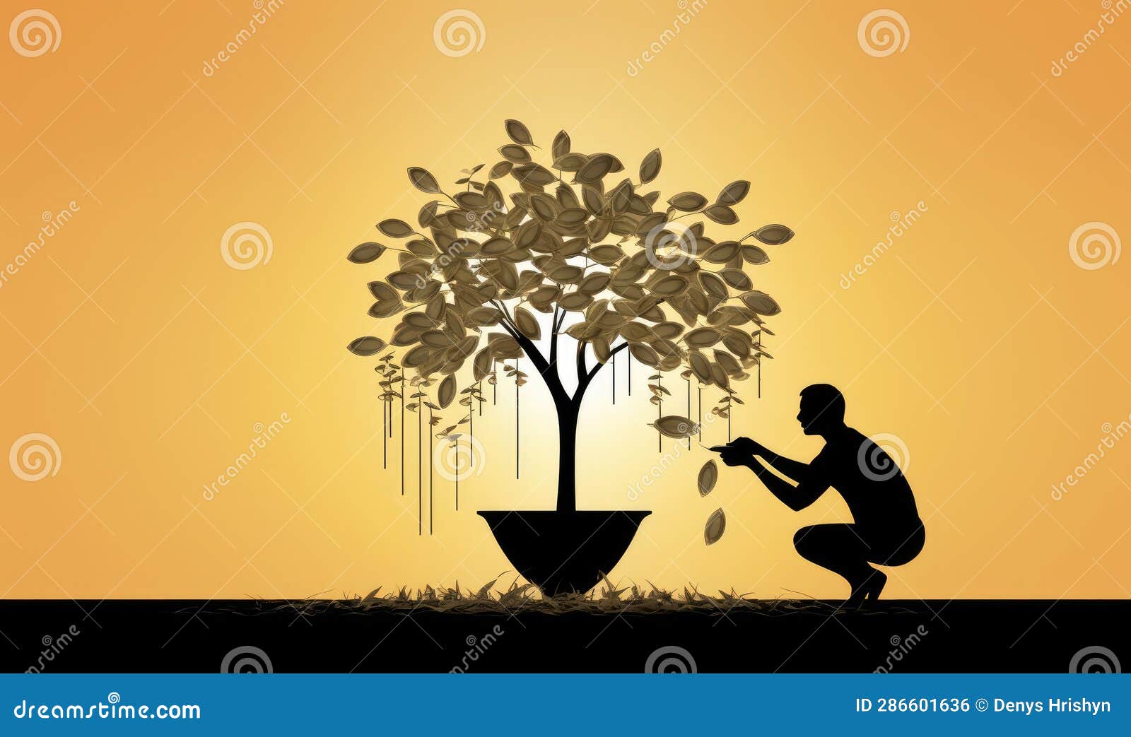 Photo of a Man Kneeling Down Next To a Tree Stock Illustration ...