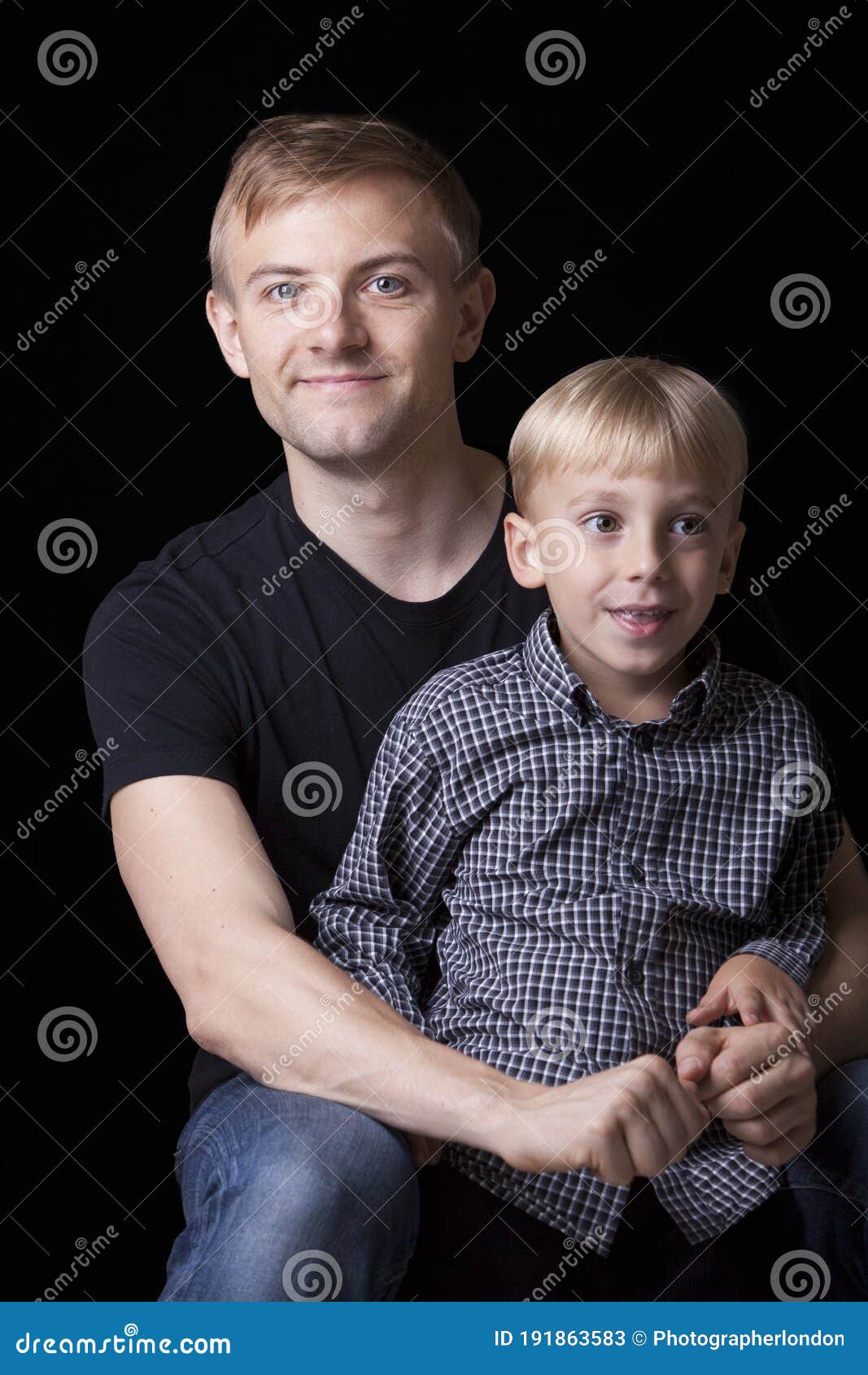 Portrait of Man with Son in Studio Stock Image - Image of parenting ...