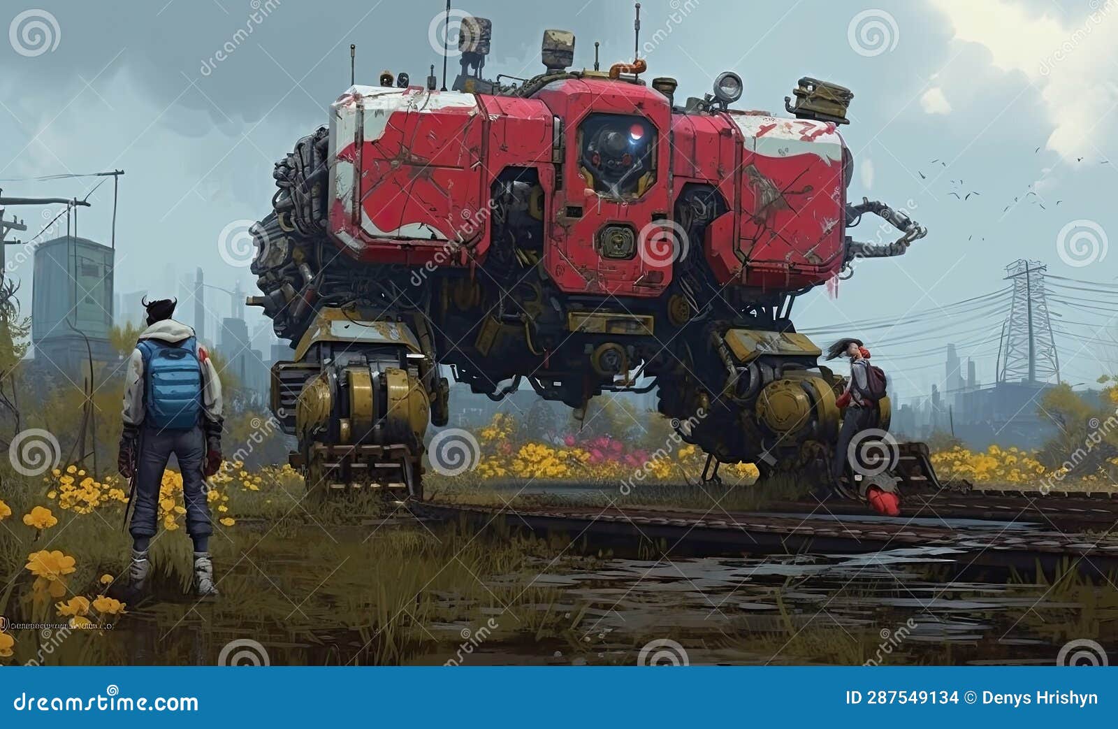 Photo of a Man Standing in Front of a Giant Robot in a Field Stock ...