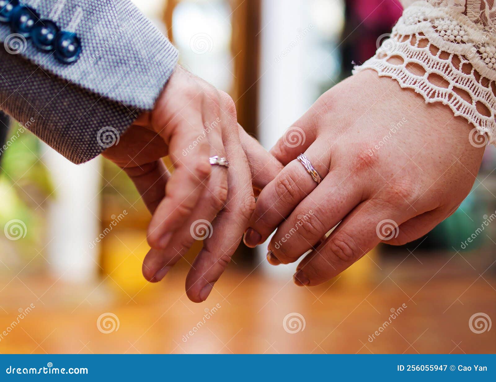 Young Married Couple Holding Hands Wedding Ceremony Newlyweds Hands