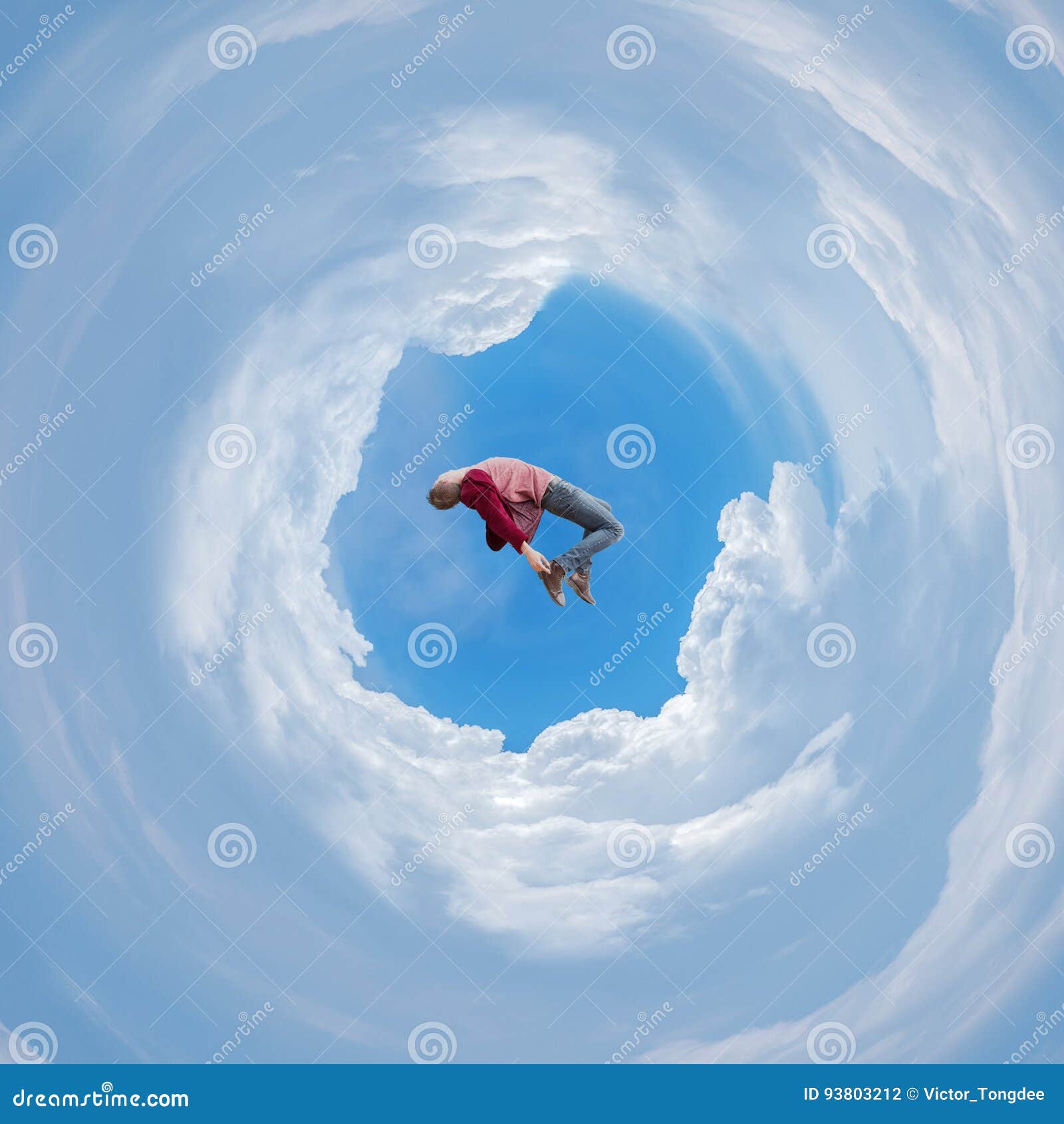 Photo Manipulation with Spherical Panorama of a Man Free Falling Stock ...