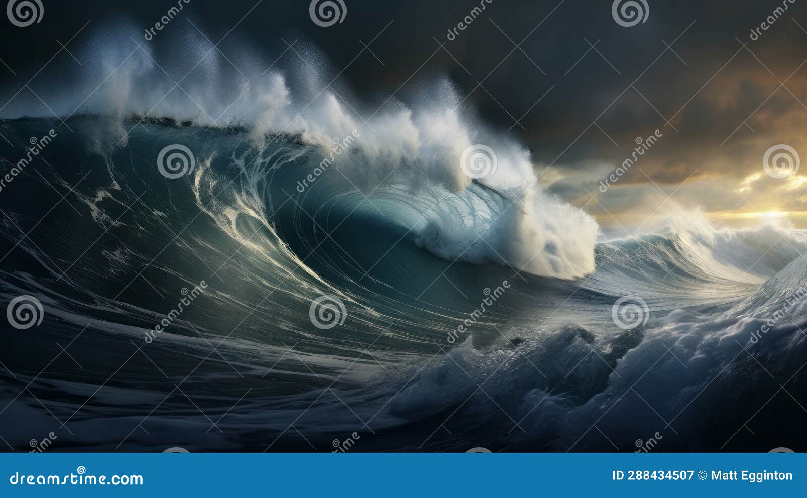 Photo of a Massive Wave Crashing in the Open Ocean Stock Illustration ...