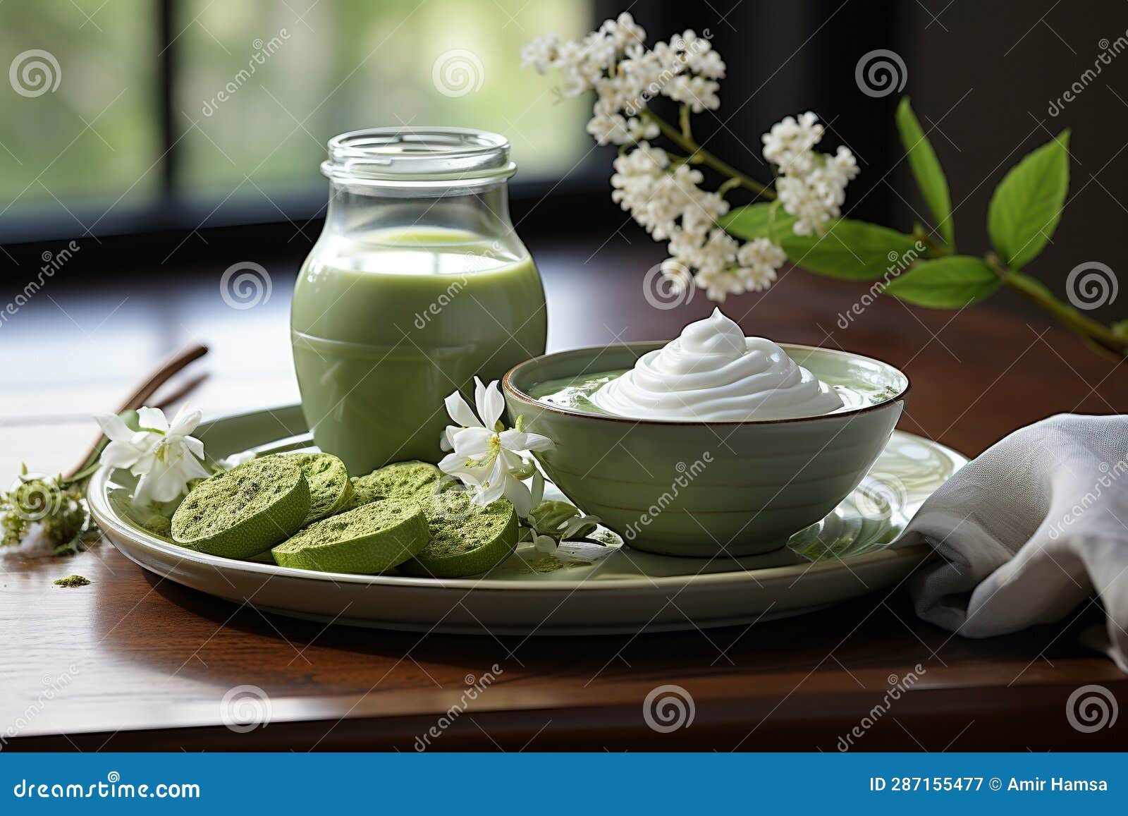 Matcha Green Tea Served on the Table Stock Illustration - Illustration ...