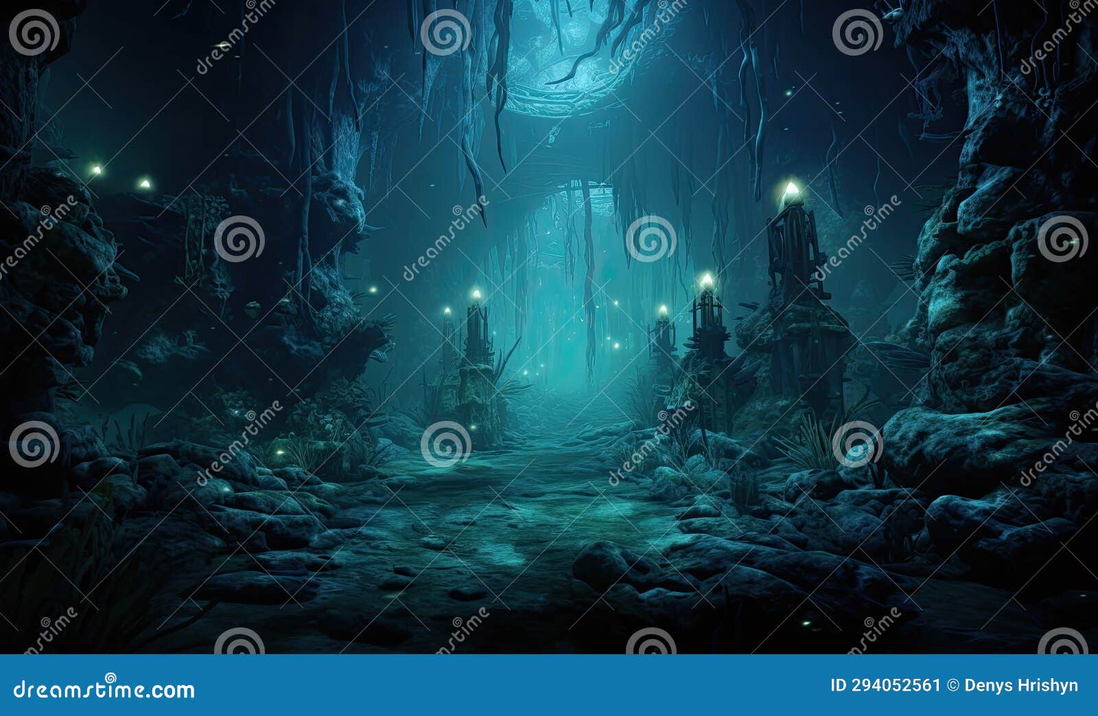 Photo of a Mesmerizing Underwater Scene Illuminated by a Beam of Light ...