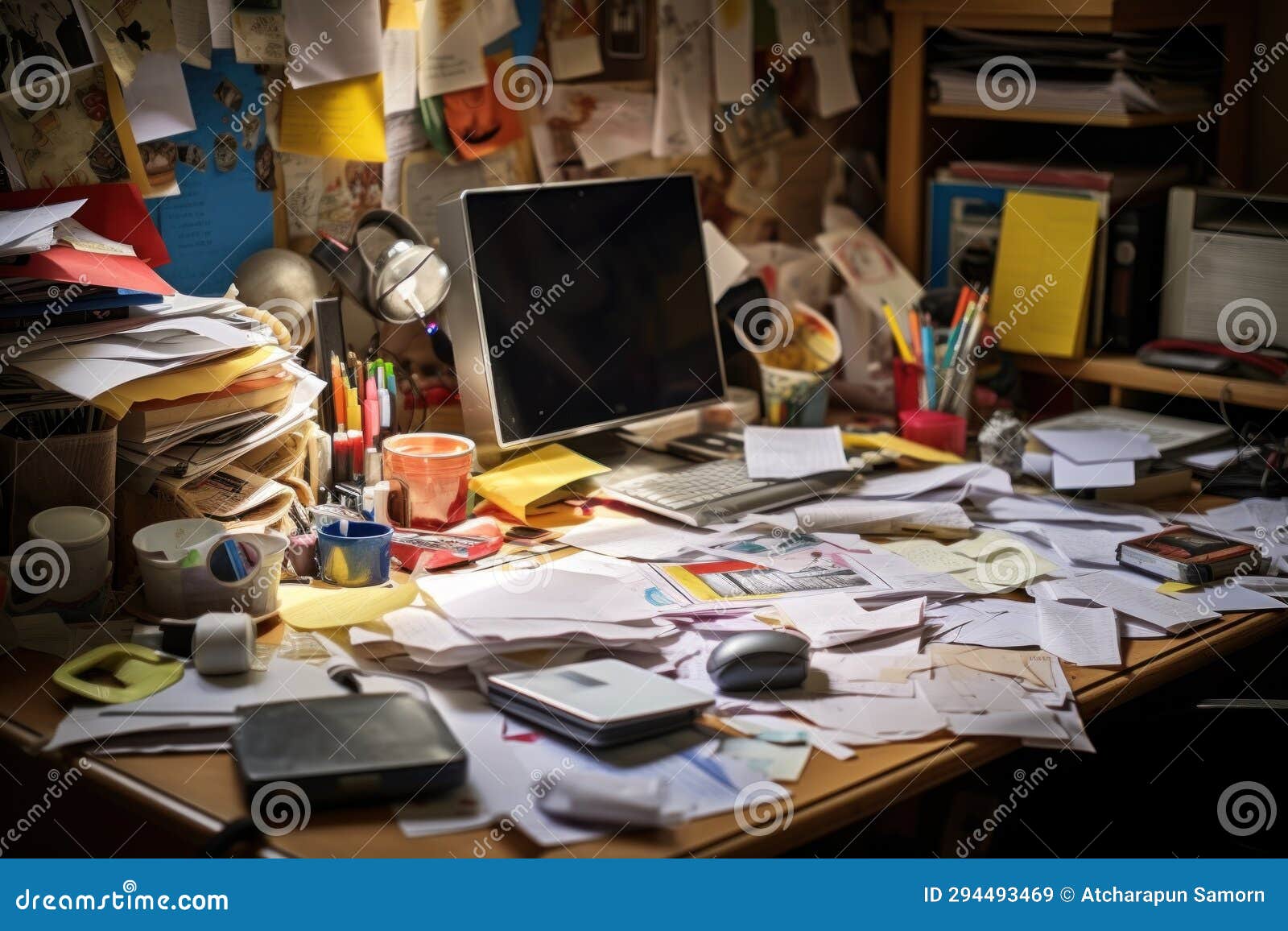 Photo of Messy Work Desk ,Messy and Cluttered Desk Stock Illustration ...