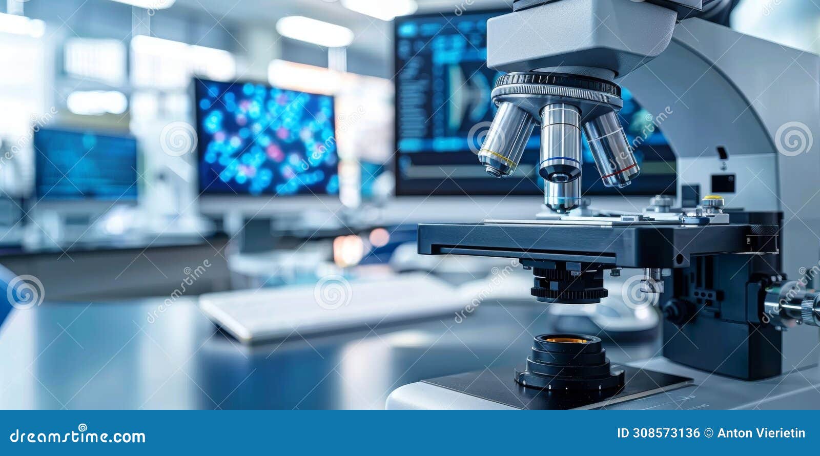 Photo of Microscope on Table and Computers Stands in Laboratory. Bright ...