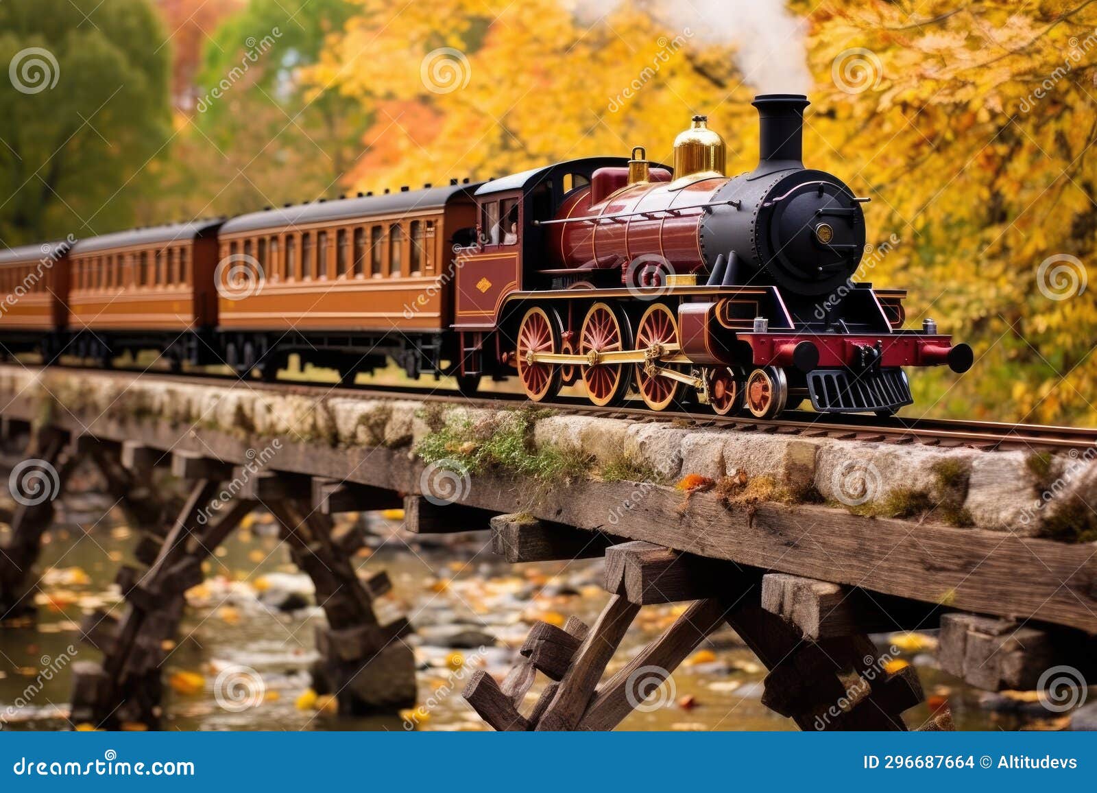 Photo of a Model Steam Train on a Miniature Bridge Stock Photo - Image ...