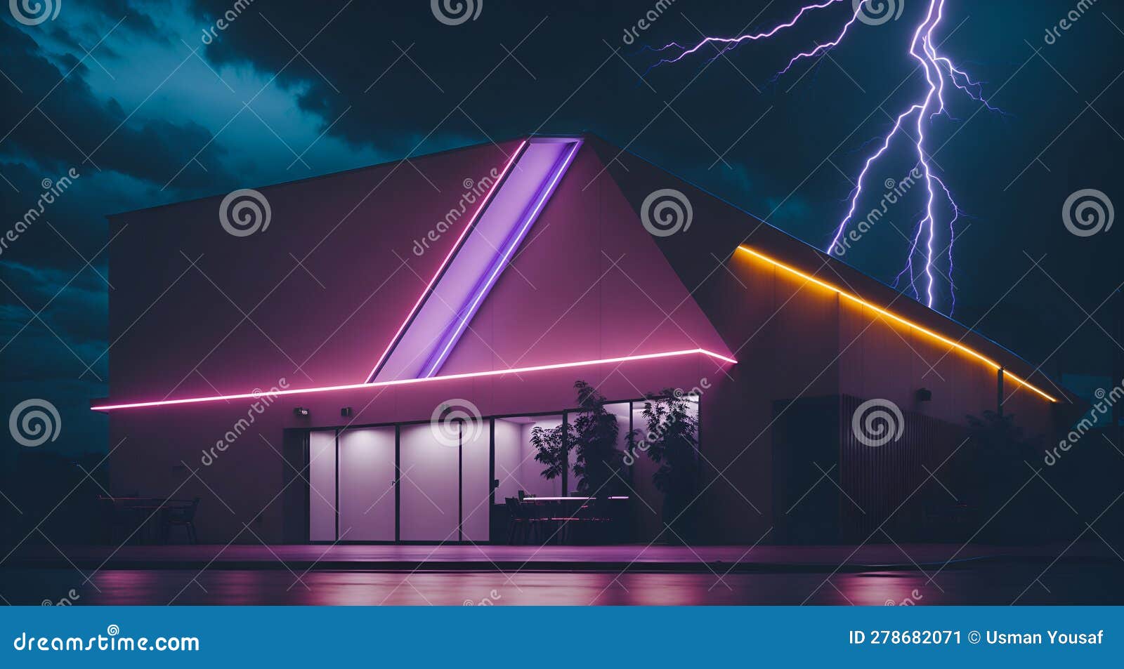 Building With Lightning And Connections Line And Solid Icon, Smart ...