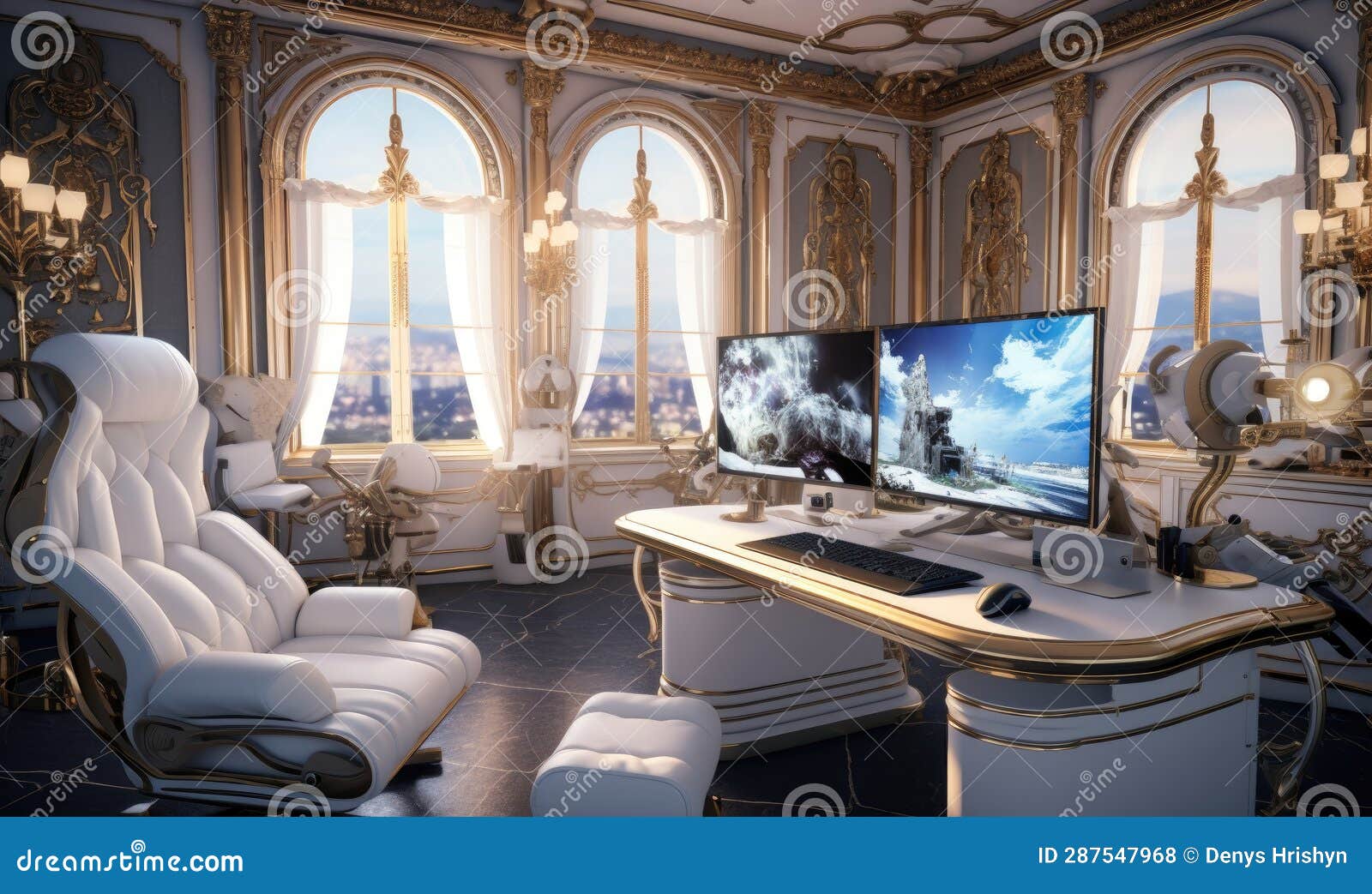 Photo of a Modern Computer Workstation with Dual Monitors Stock ...