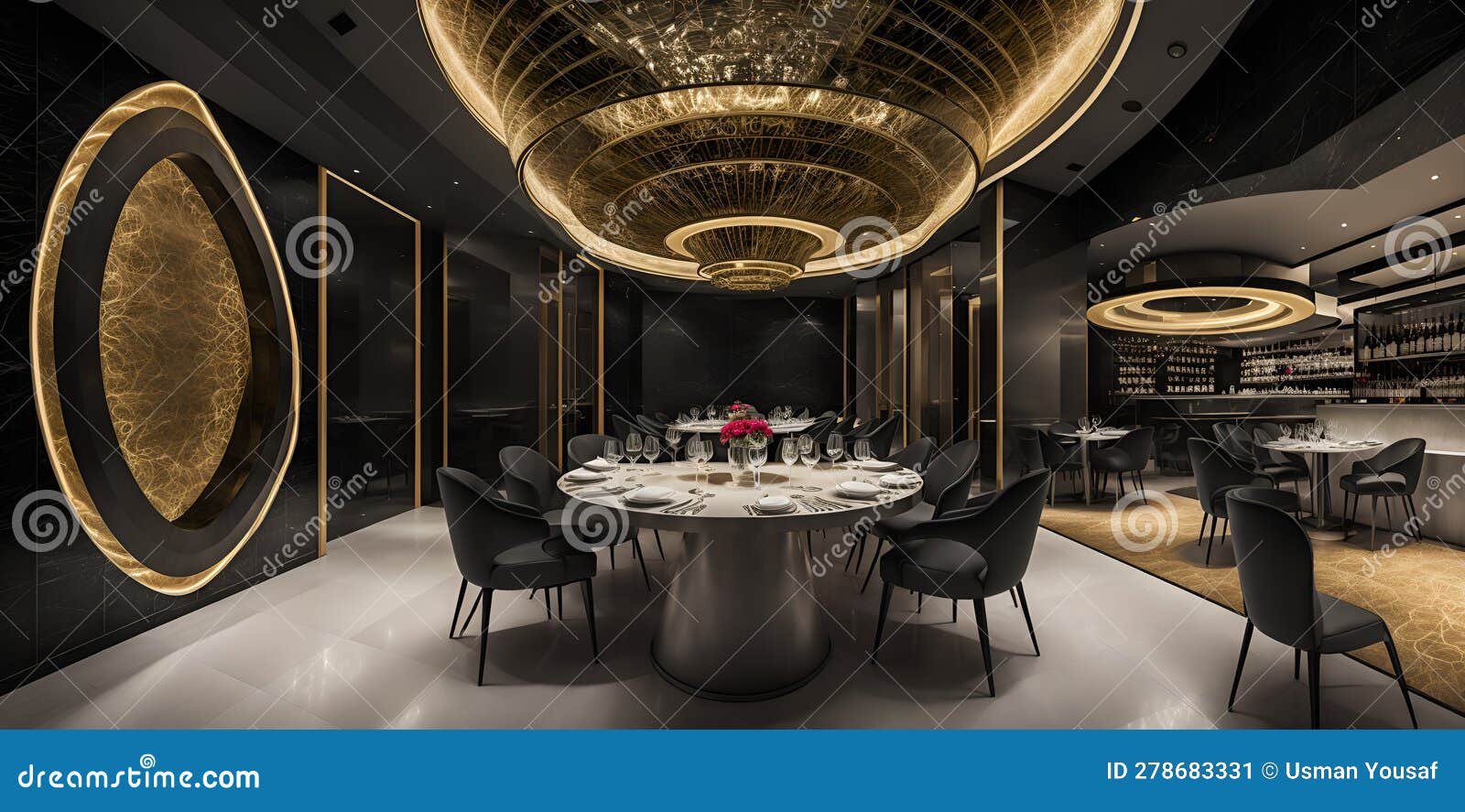 Ai Generated a Modern Dining Room with a Sleek Round Table and Black ...