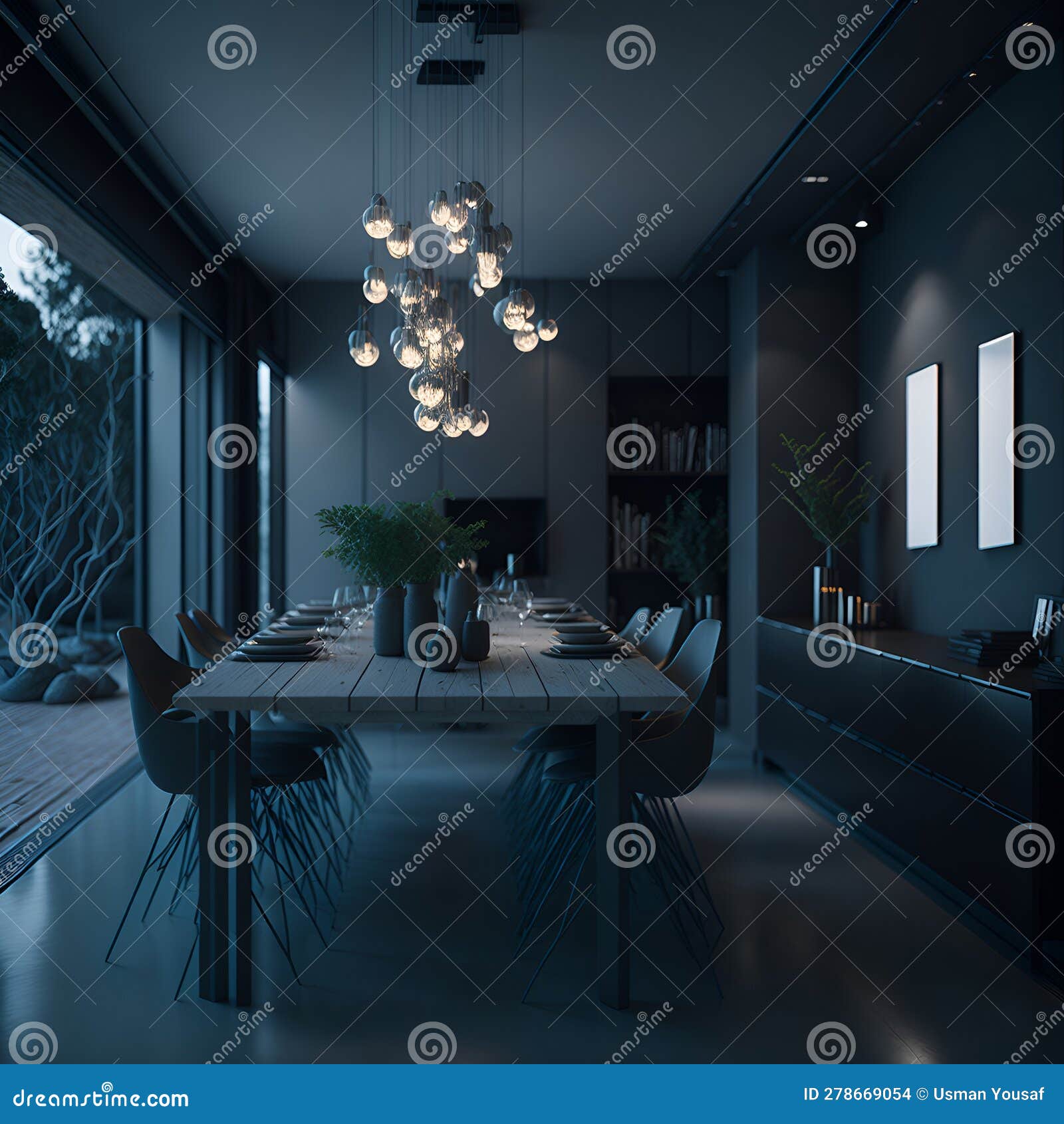 Ai Generated Modern Dining Room with a Sleek Table and Chairs Stock Illustration - Illustration ...
