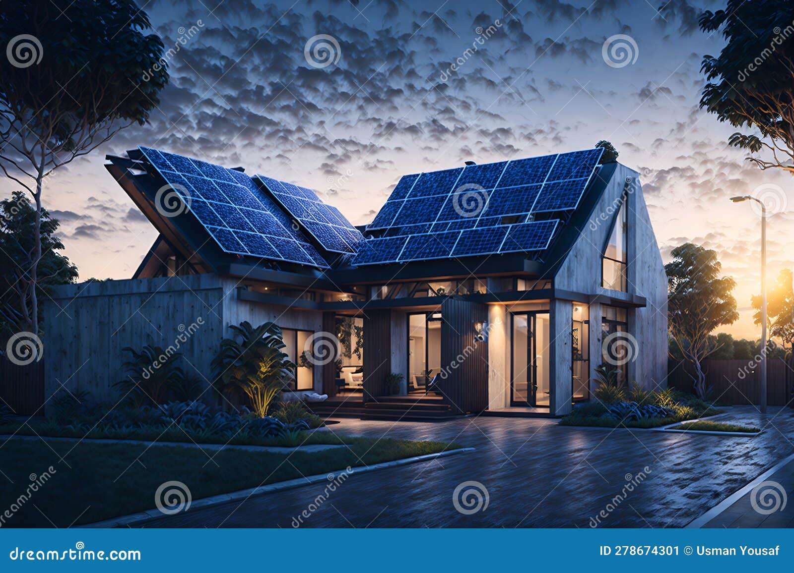Ai Generated Modern Eco-friendly House With A Solar Panel On The Roof ...