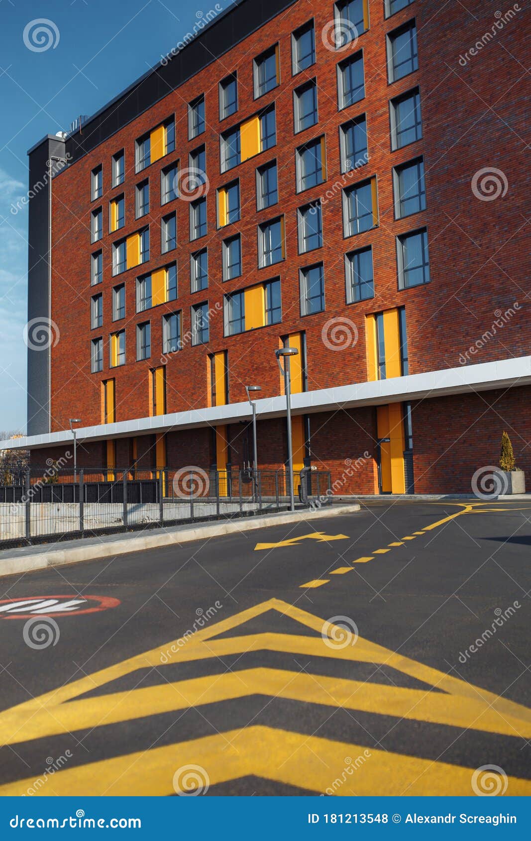Photo of Modern Red Brick Wall Commercial Building. Stock Photo - Image ...