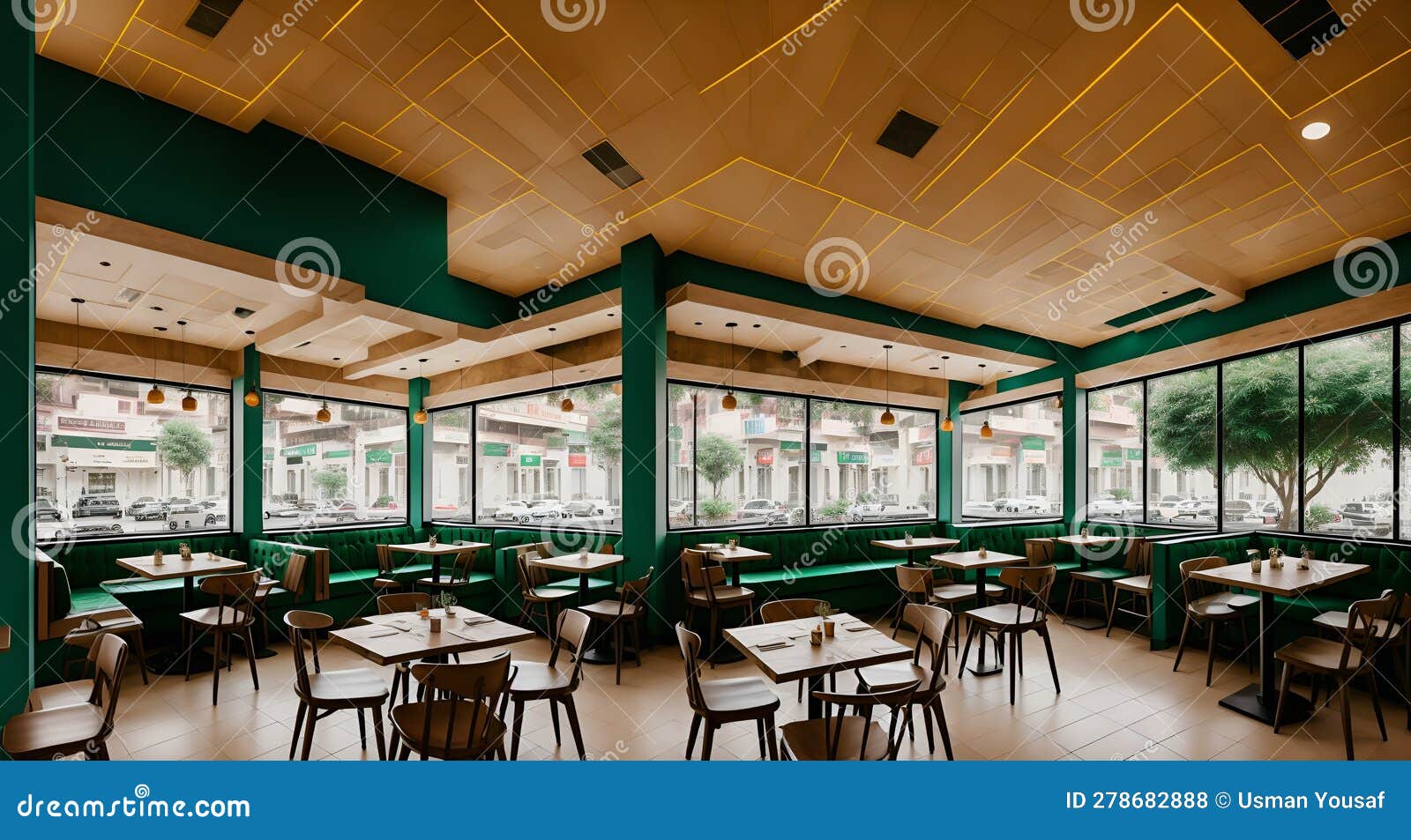 Ai Generated a Modern Restaurant with Green Color Scheme Stock ...