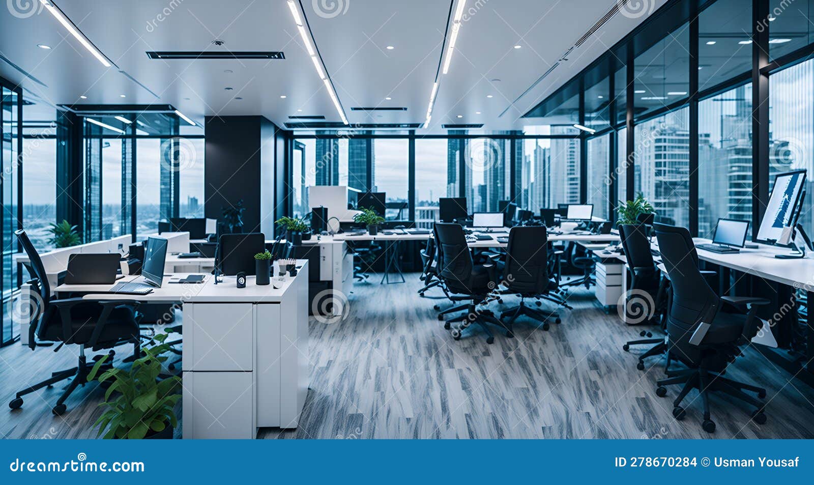 Ai Generated Modern and Spacious Workspace with Multiple Workstations ...