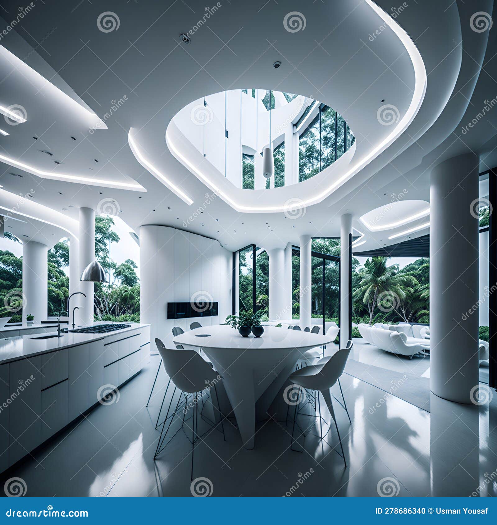 Ai Generated a Modern White Dining Room with a Spacious Table and ...