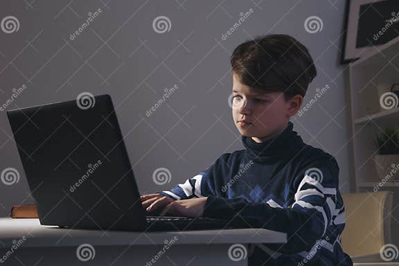 Photo of Nice Boy in Sweater Sitting Infront of the Computer Doing ...
