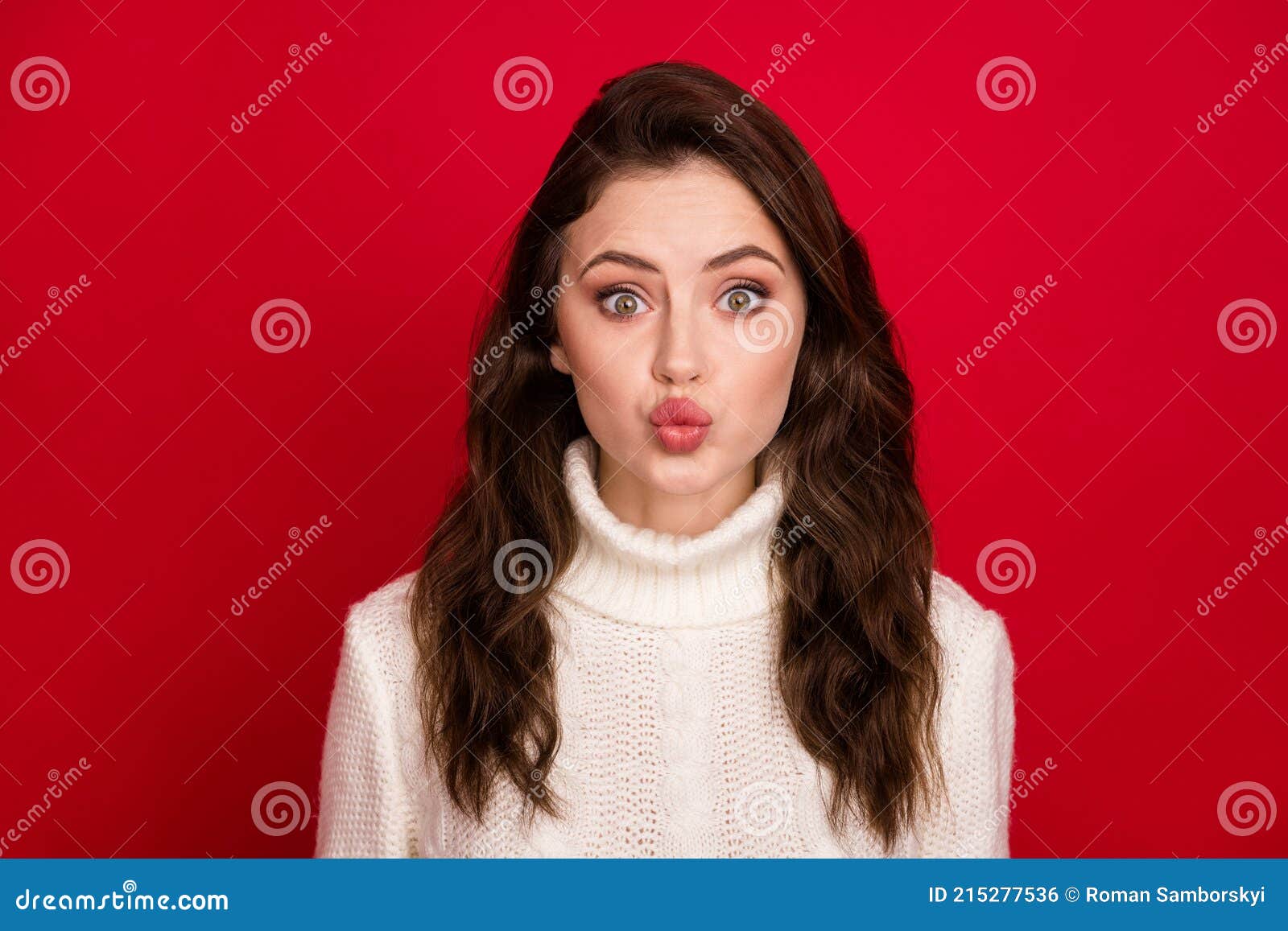 Photo Of Nice Optimistic Brunette Lady Blow Kiss Wear White Sweater