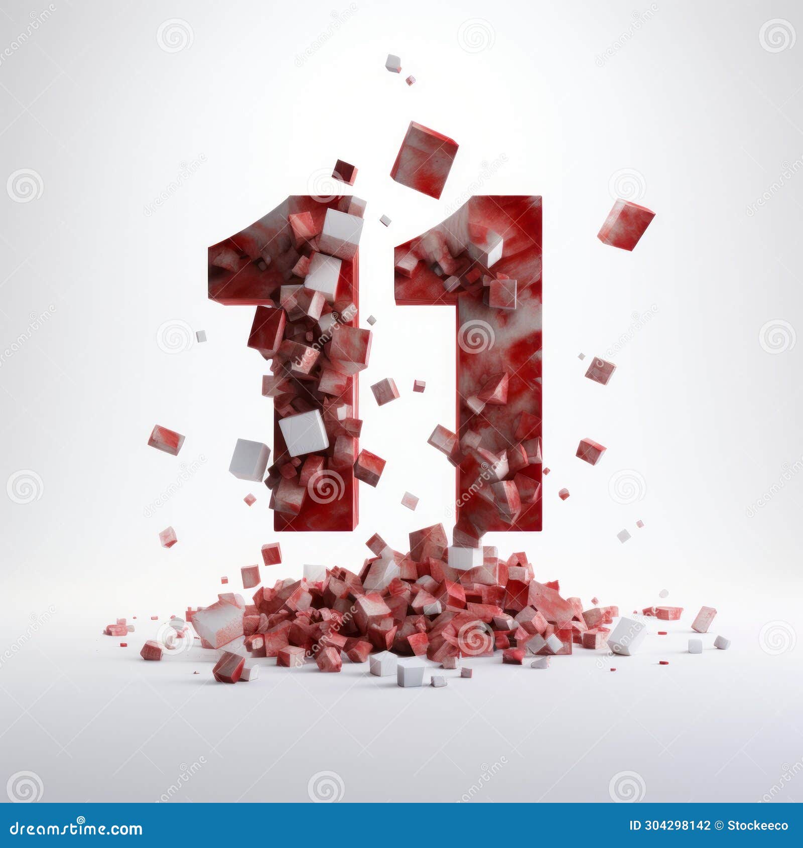 Surrealistic Red Number Eleven on White Background Stock Illustration ...