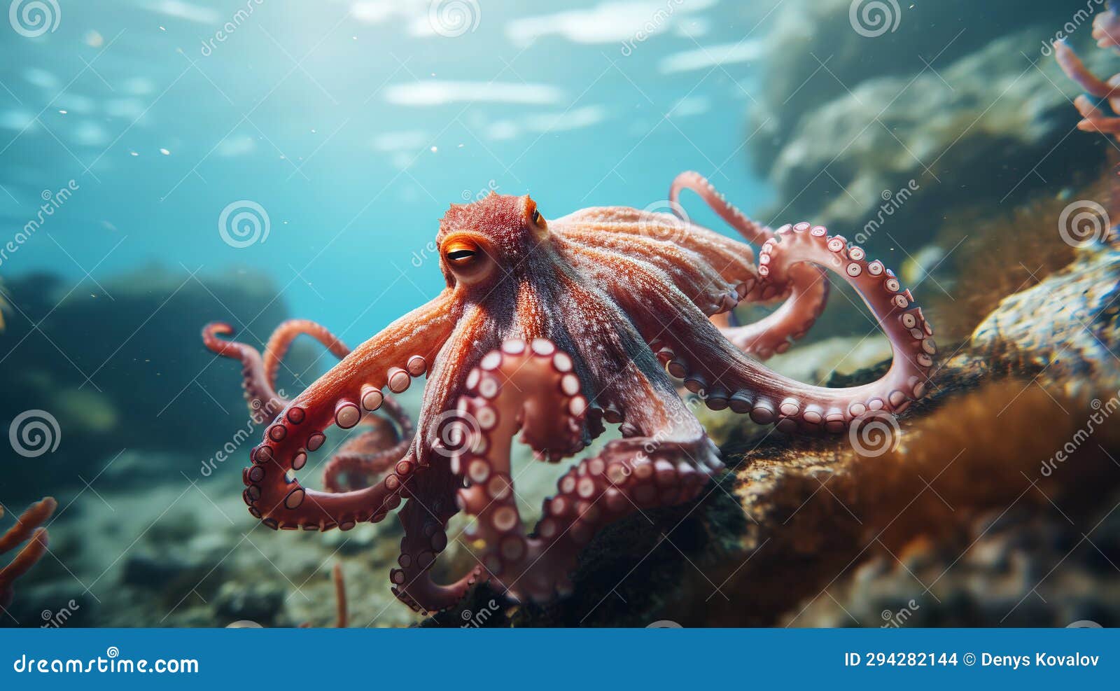 A Photo of an Octopus Sitting on a Rock Underwater. Generative AI Stock ...
