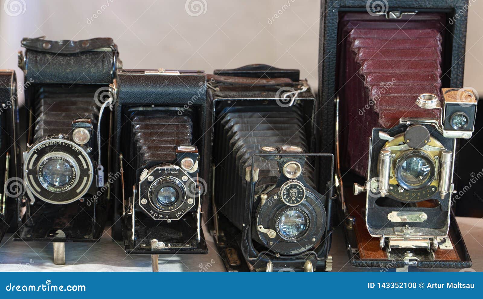 Photo the Old Photo Cameras. Antique Folding Cameras Editorial Image ...