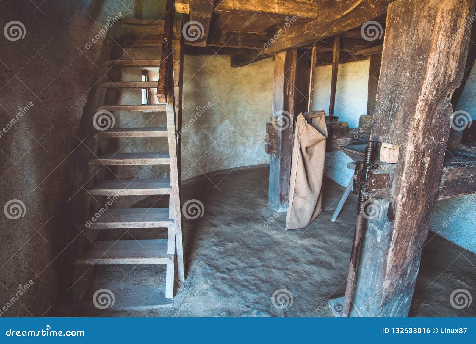 Old Traditional Windmill Interior Stock Photo - Image of flour, indoor ...