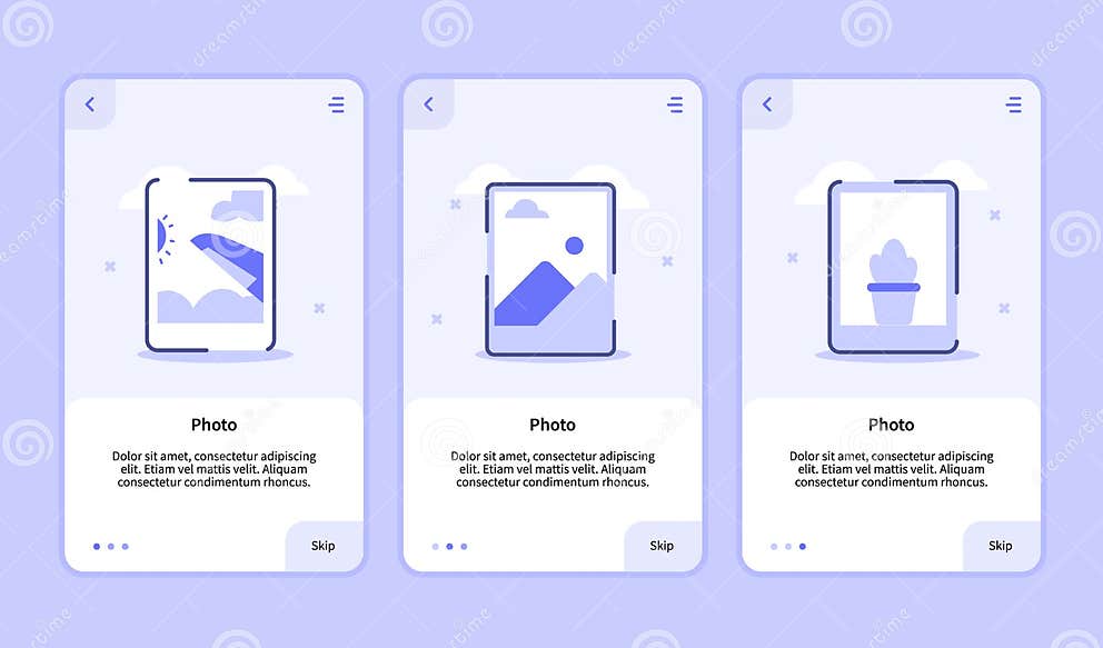 Photo Onboarding Screen For Mobile Apps Template Banner Page Ui With Three Variations Modern
