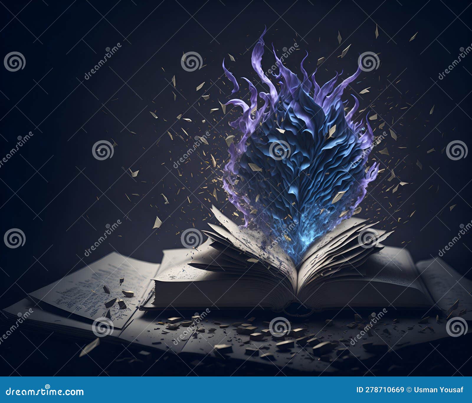 Ai Generated an Open Book with a Vibrant Blue Flame Emerging from Its ...