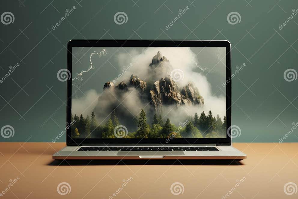 Photo of Open Laptop Screen on Black Surface. Generate Ai Stock Photo ...