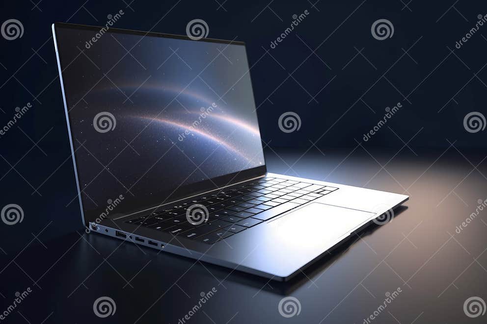 Photo of Open Laptop Screen on Black Surface. Generate Ai Stock Image ...