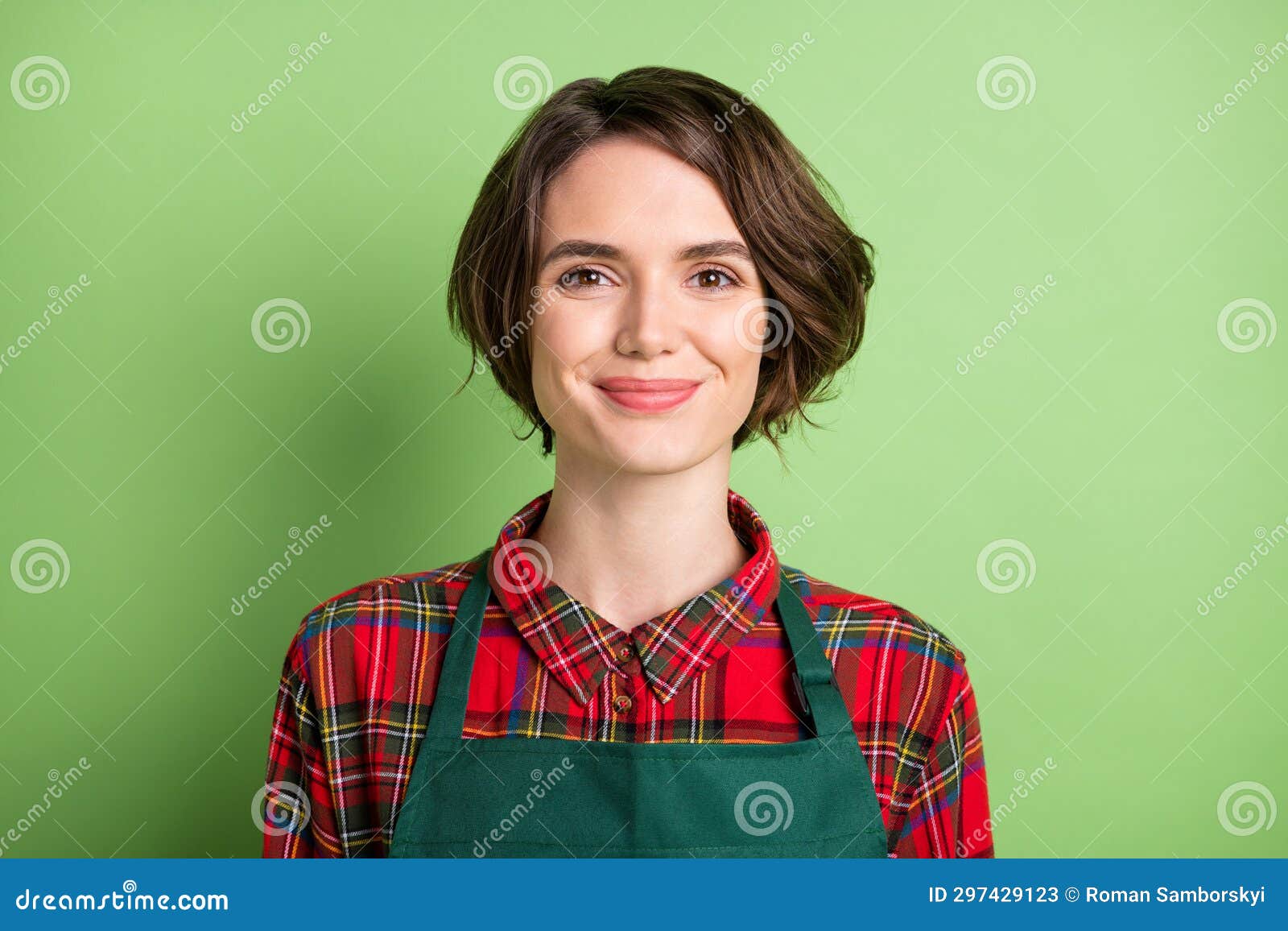 Photo Of Optimistic Nice Short Brown Hair Lady Wear Red Shirt Isolated