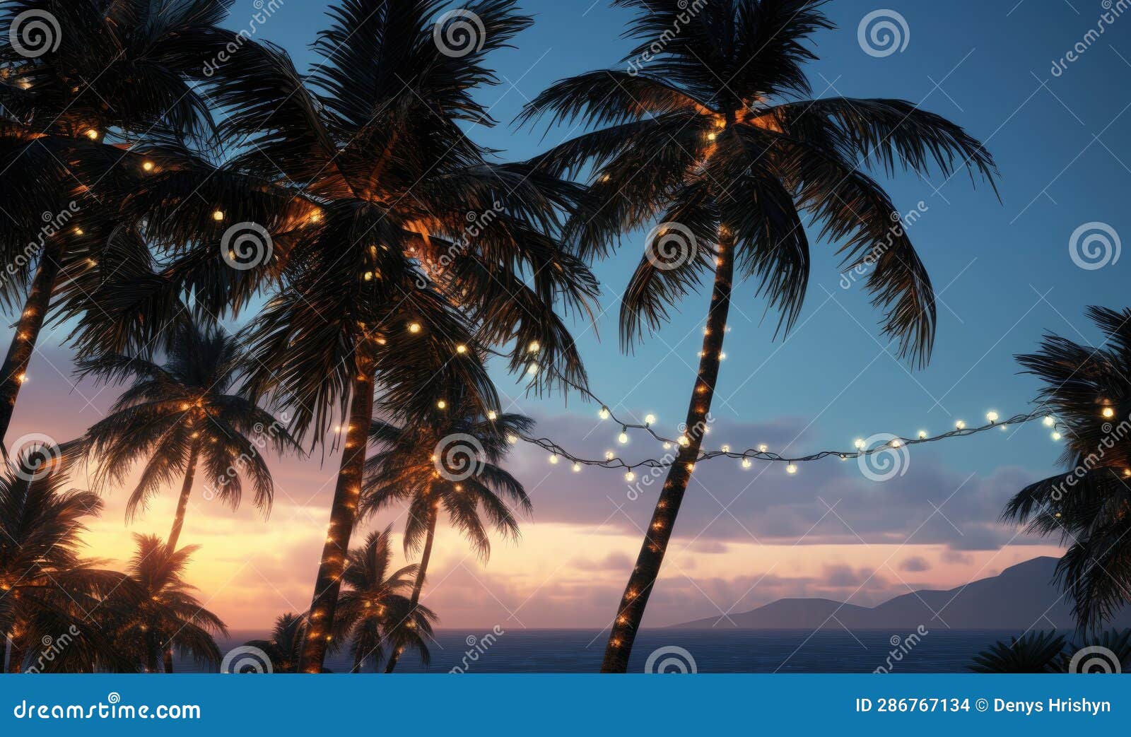 Photo of a Palm Tree Adorned with Festive Lights Stock Illustration ...