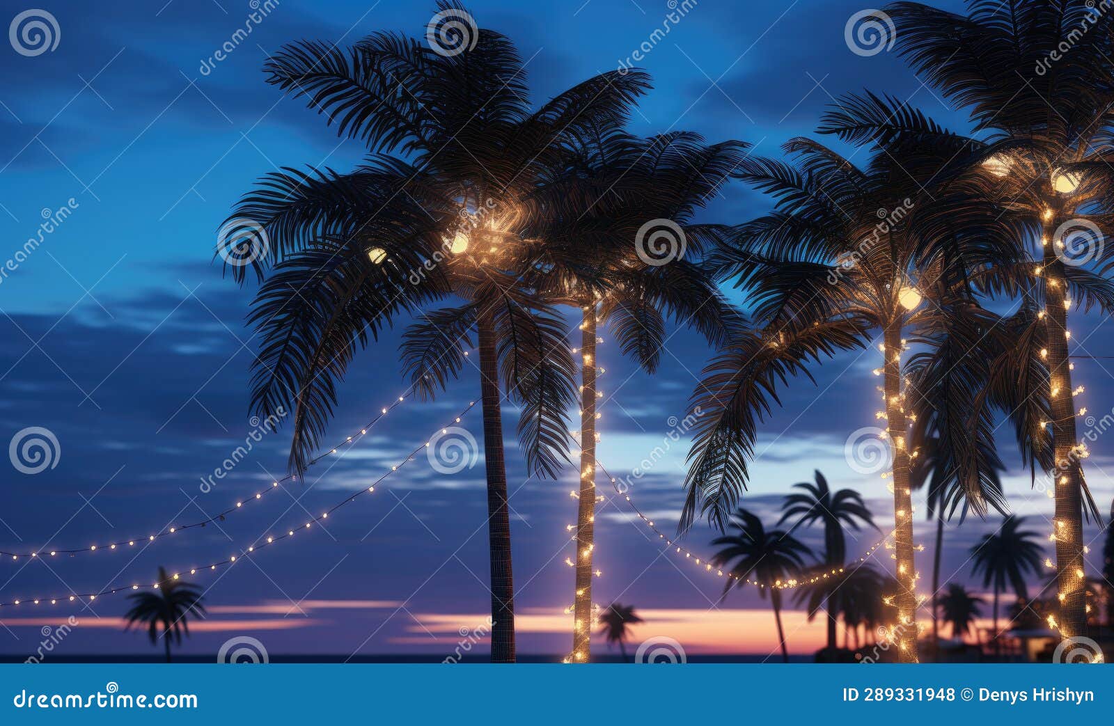 Photo of a Palm Tree Adorned with Festive Lights Stock Illustration ...