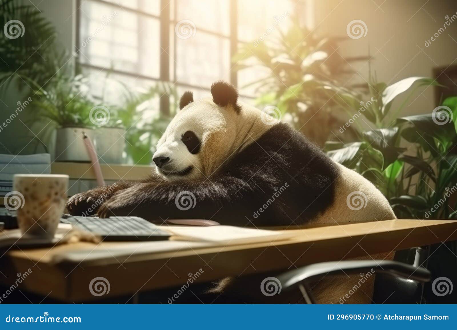 Photo Panda Being Lazy in the Office, Generative AI Stock Photo - Image ...