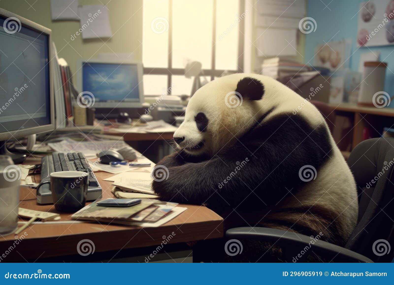 Photo Panda Being Lazy in the Office, Generative AI Stock Image - Image ...