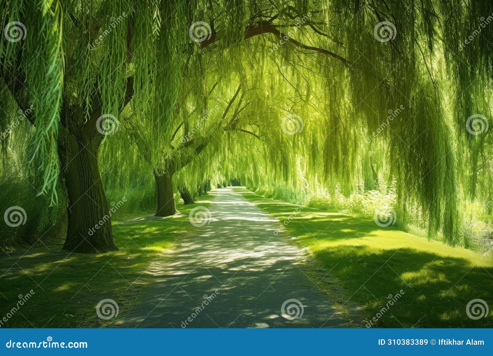 A Photo of a Pathway Bordered by Trees and Grass, Creating a Serene and ...