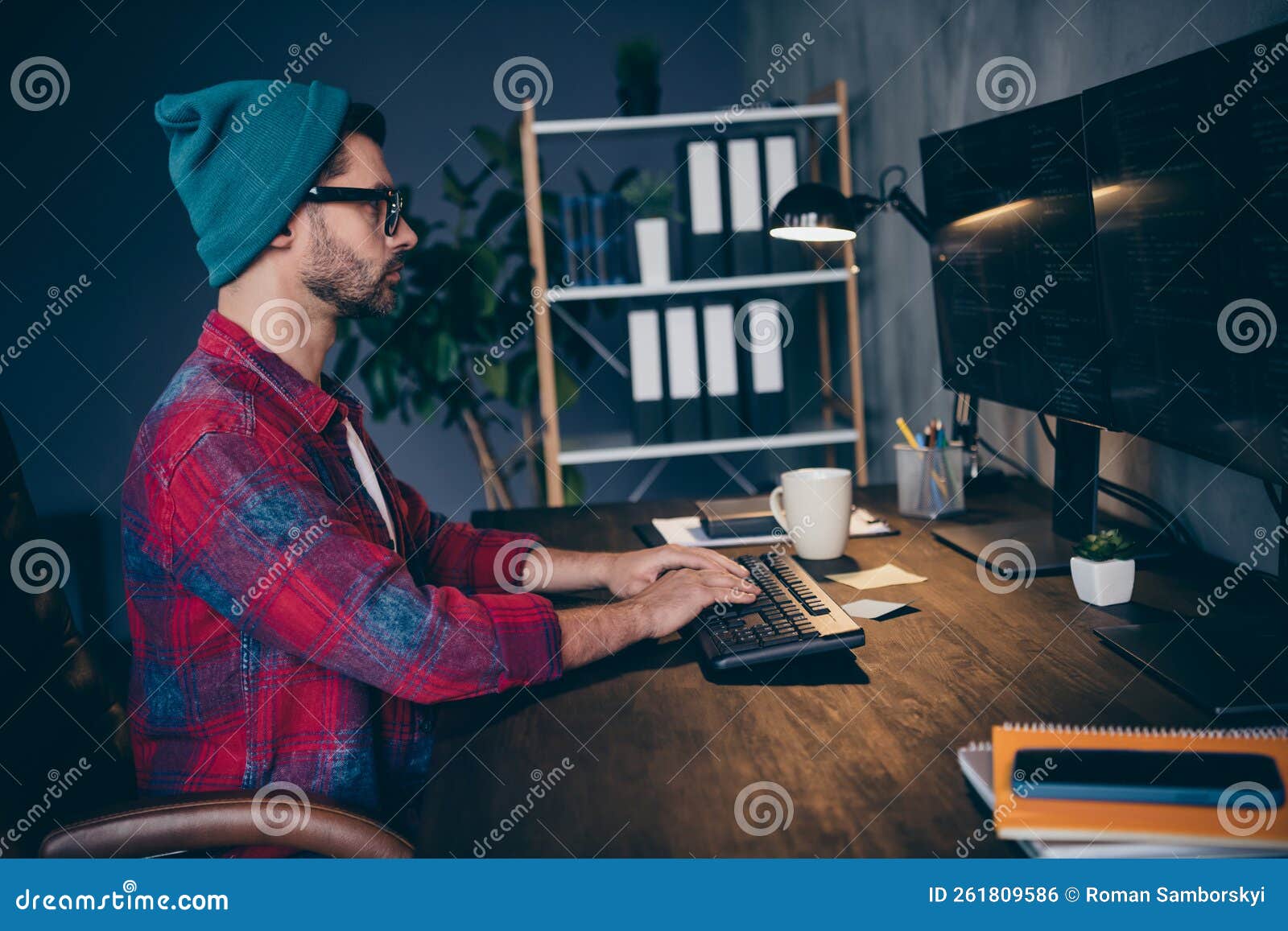 Photo of Pensive Serious Programmer Wear Spectacles Creating Software ...