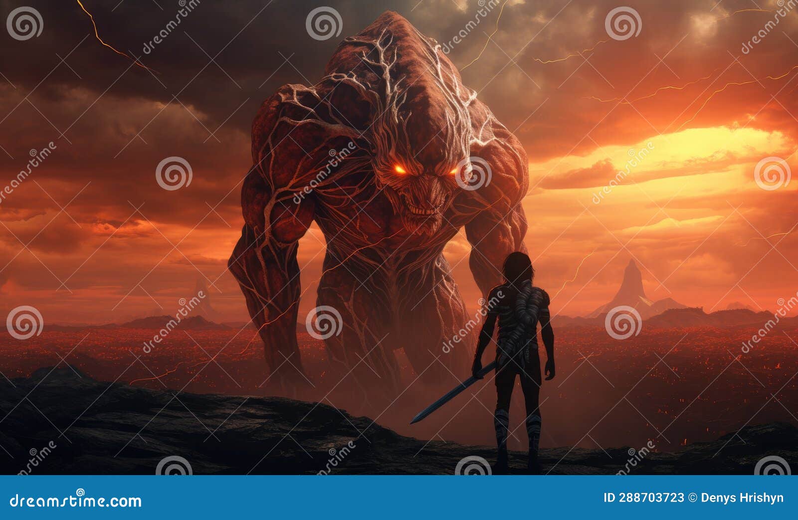 Photo of a Person Standing in Awe of a Massive Creature Stock ...