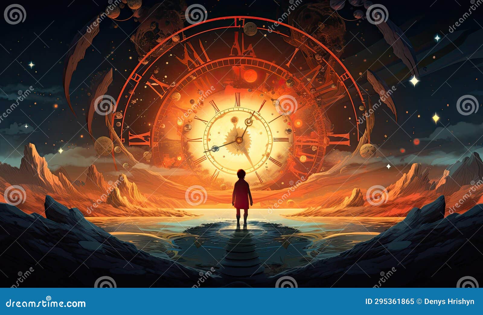 Photo of a Person Standing in Front of a Large Clock Stock Illustration ...
