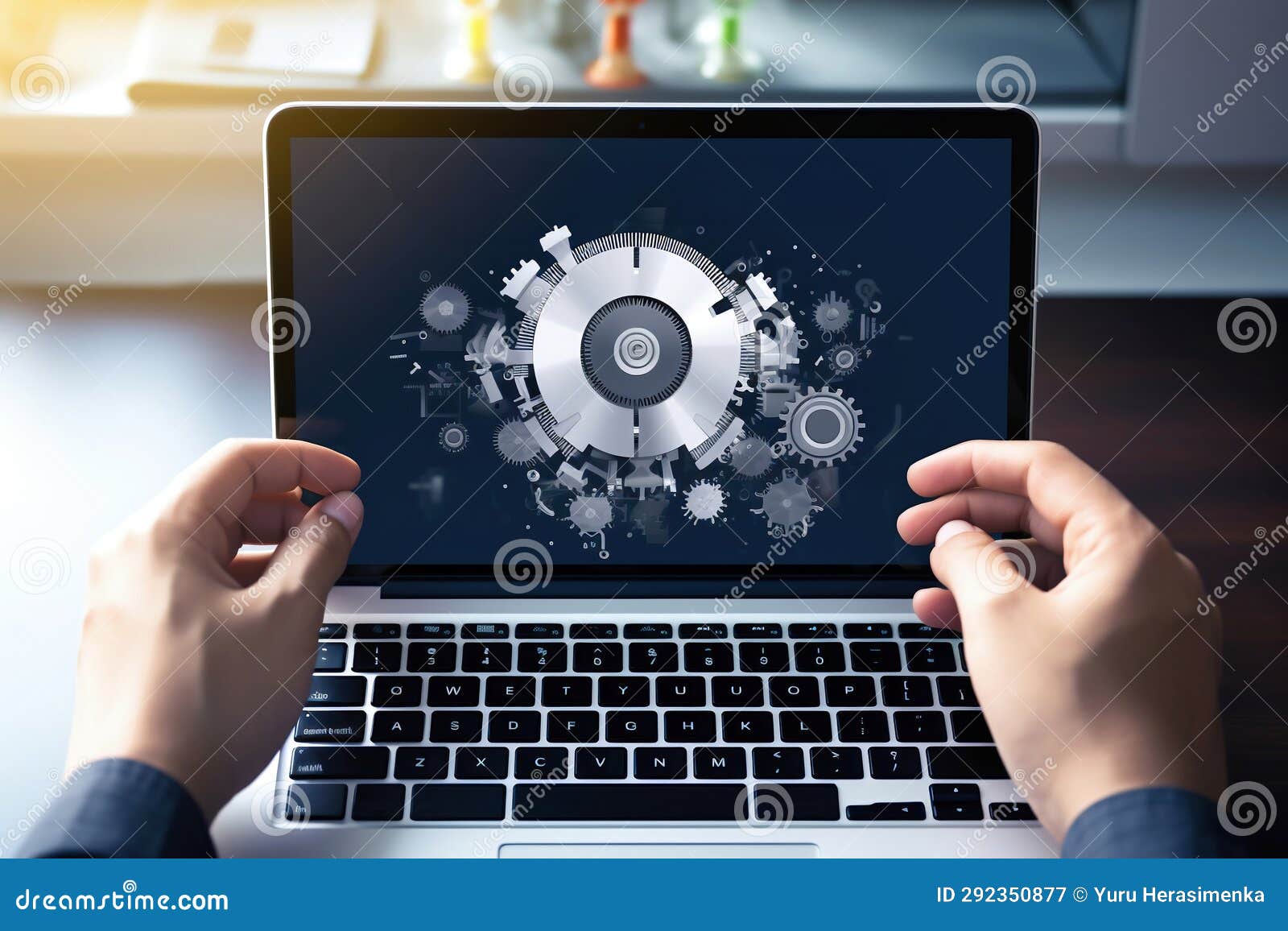 Photo of a Person Working on a Laptop at a Desk Stock Illustration ...