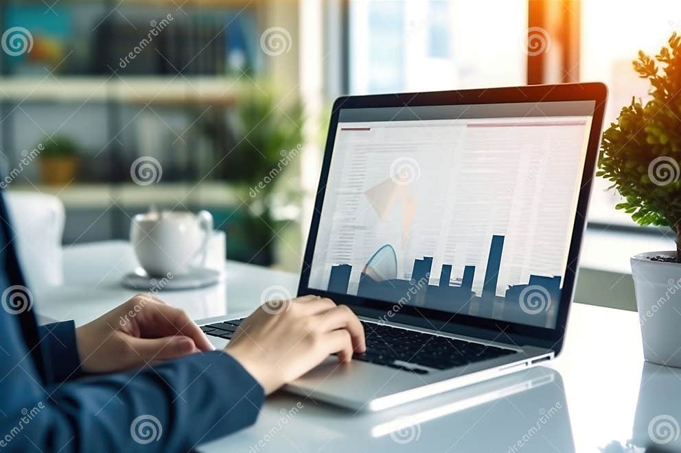 Photo of a Person Working on a Laptop at a Table Stock Illustration ...